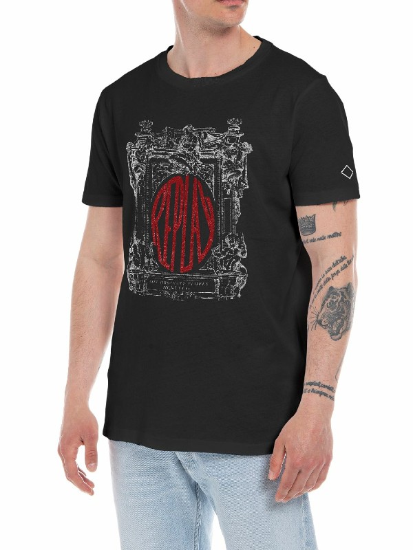 Ανδρικό T-shirt Replay WITH PRINT AND MICRO ABRASIONS | GIORGIO